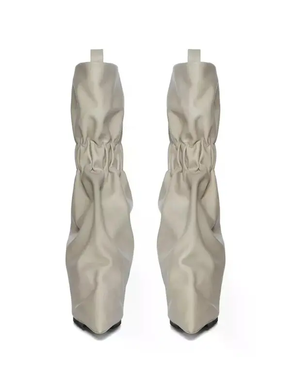 Rick Owens Gathered Leather Ankle Boots - Grey