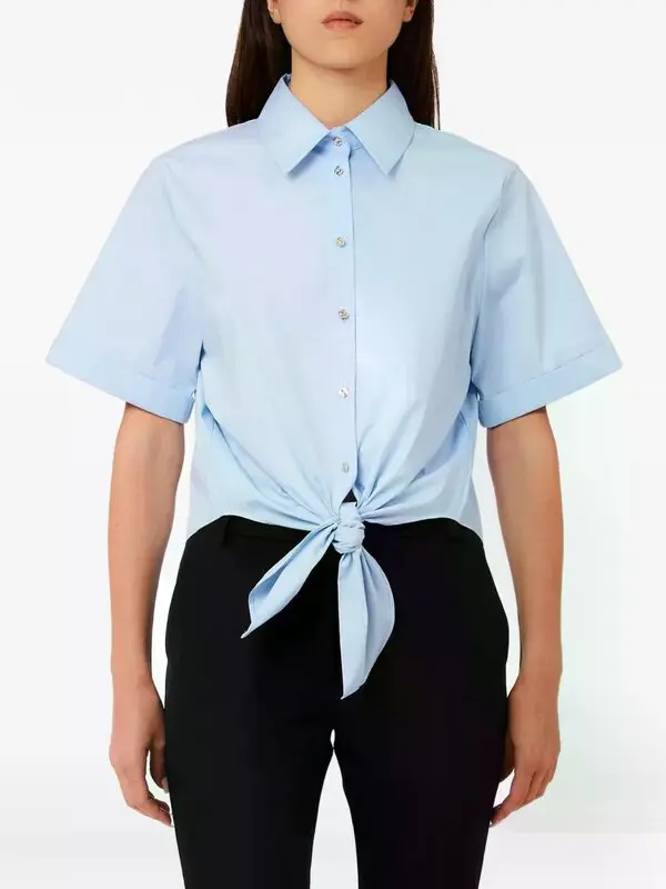 Liu Jo Short Sleeve Poplin Knot Shirt - Blue