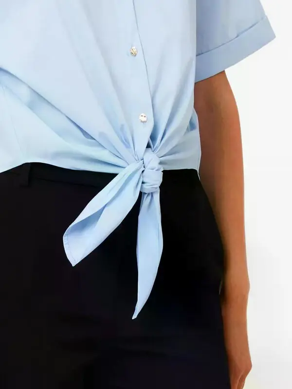 Liu Jo Short Sleeve Poplin Knot Shirt - Blue