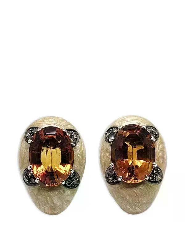 ANDREOLI Diamond And Citrine Oval Earrings - Silver