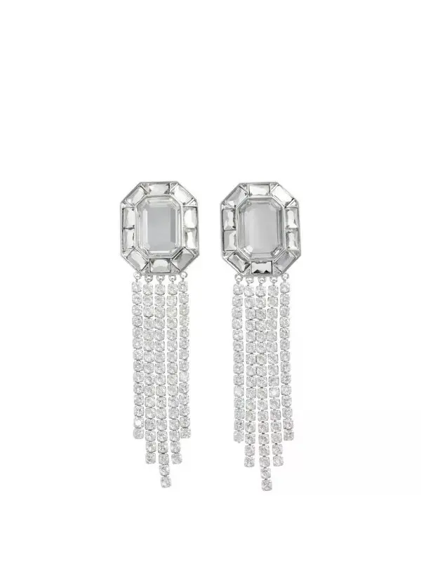 SELF-PORTRAIT Crystal Fringe Earrings - Silver