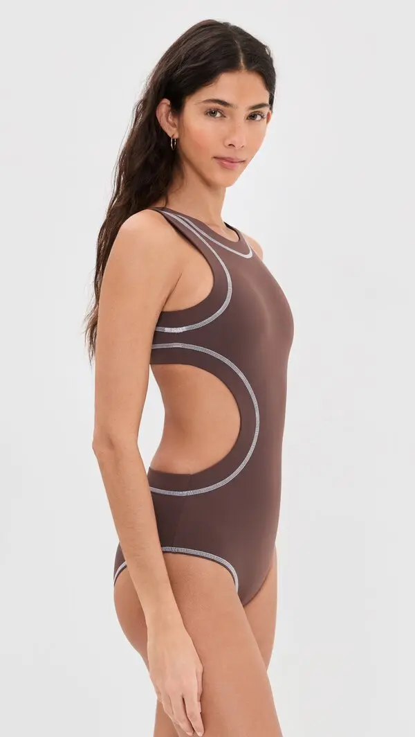 Staud One Piece With Cut Out And Contrast Stitching - Java