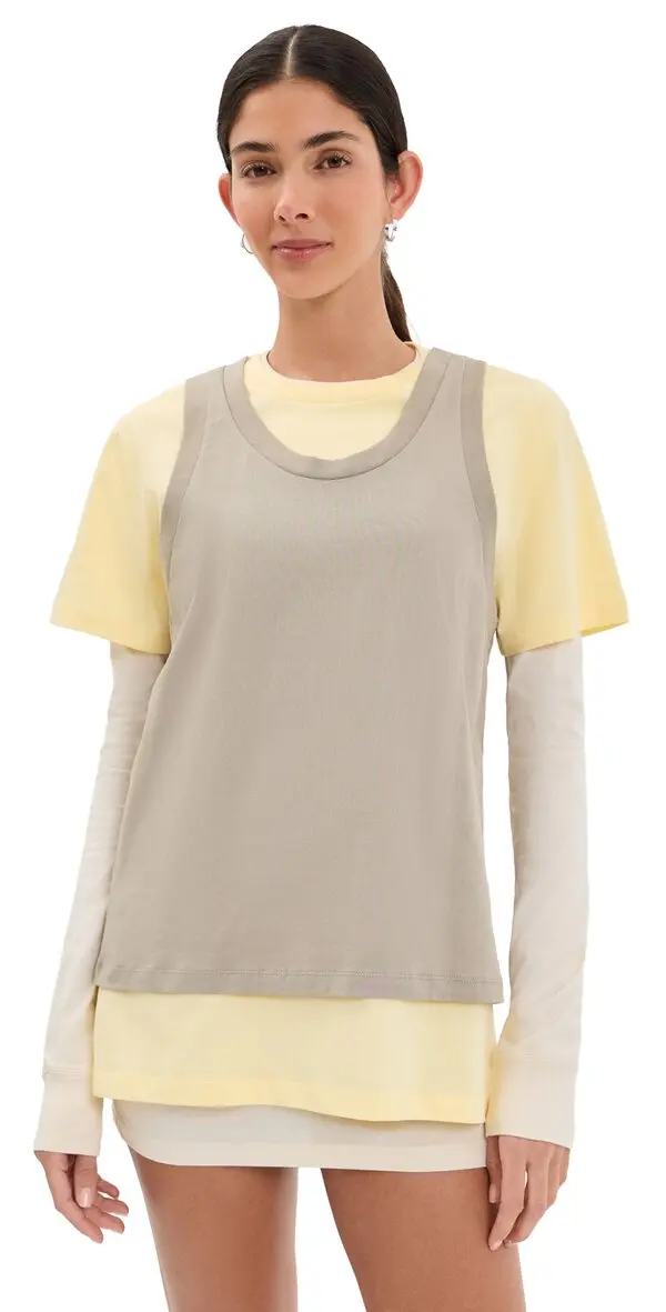 Wardrobe.NYC Layered Tee Mini Dress - Pearl/lemon/taupe