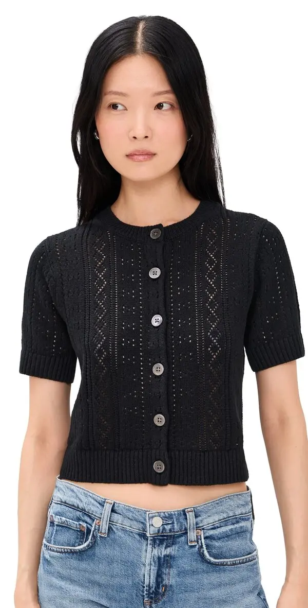 ALEX MILL Elle Pointelle Knit Cardigan - Black