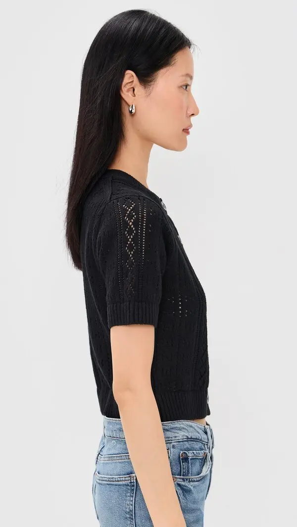 ALEX MILL Elle Pointelle Knit Cardigan - Black