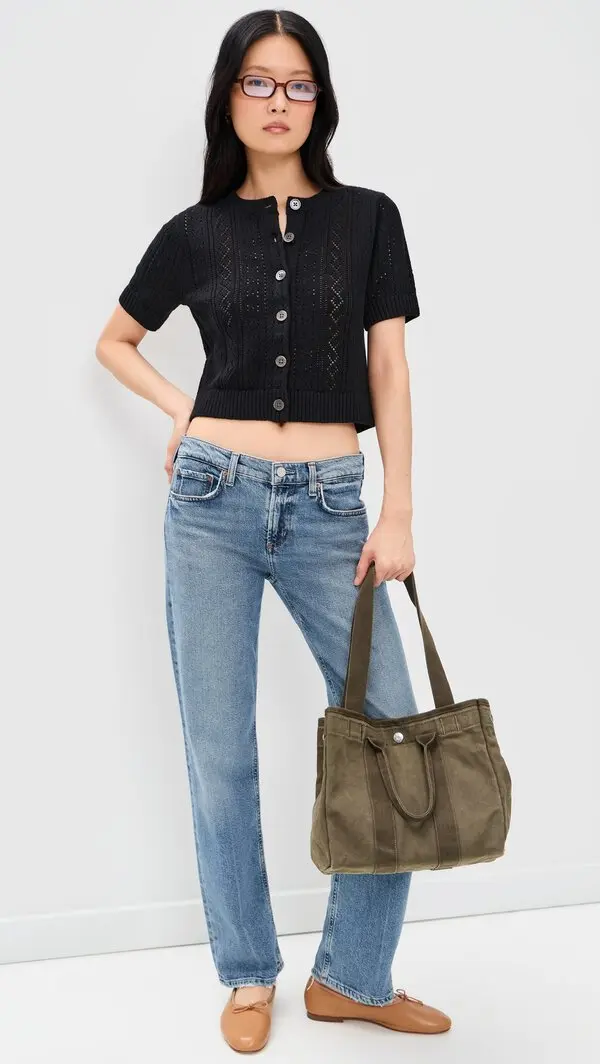 ALEX MILL Elle Pointelle Knit Cardigan - Black