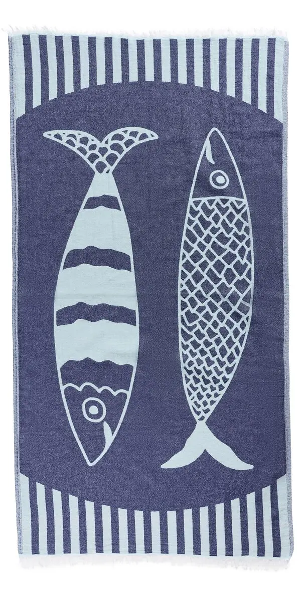 Hat Attack Novelty Turkish Towel - Navy/teal