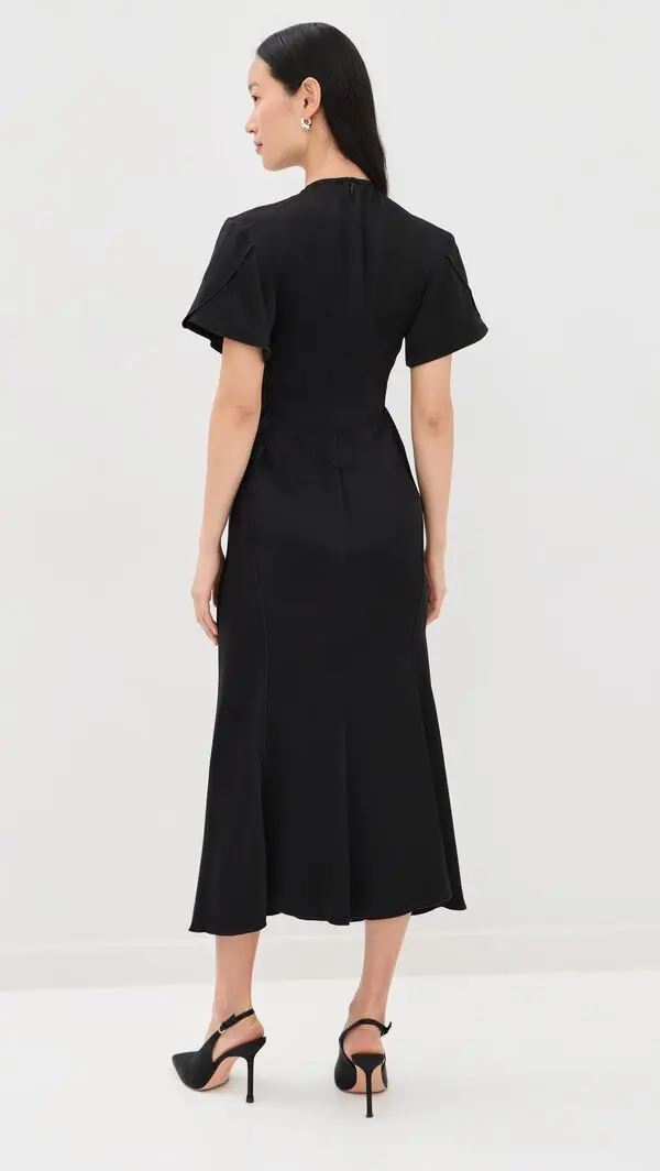 Victoria Beckham Eve Midi Dress With Ruched And Pleated Details - Black