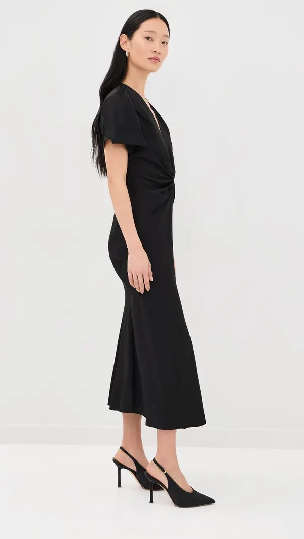 Victoria Beckham Eve Midi Dress With Ruched And Pleated Details - Black