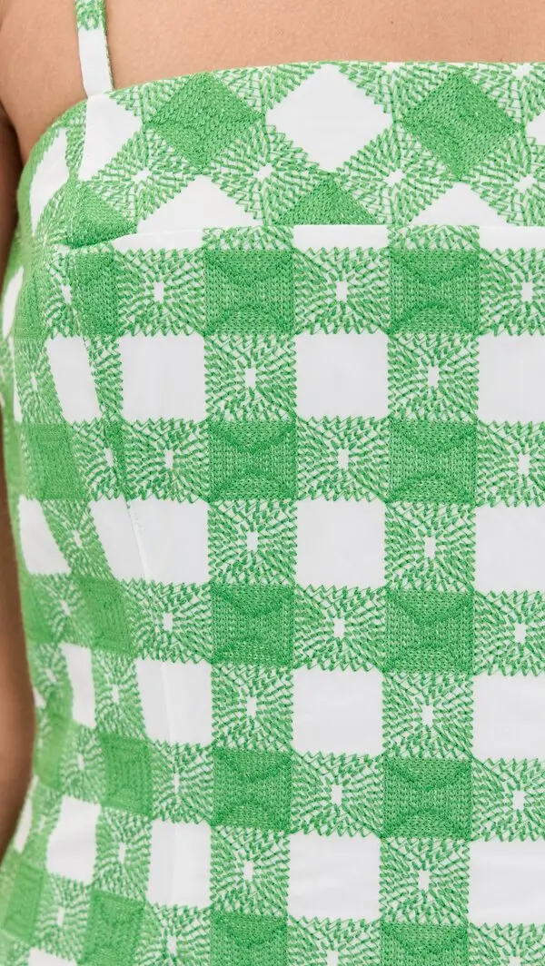 Rosie Assoulin Gingham Check Square Neck Sleeveless Midi Dress - Grass Green