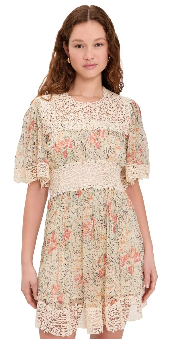 Sea Luisa Print Mini Dress With Guipure Lace - Cream