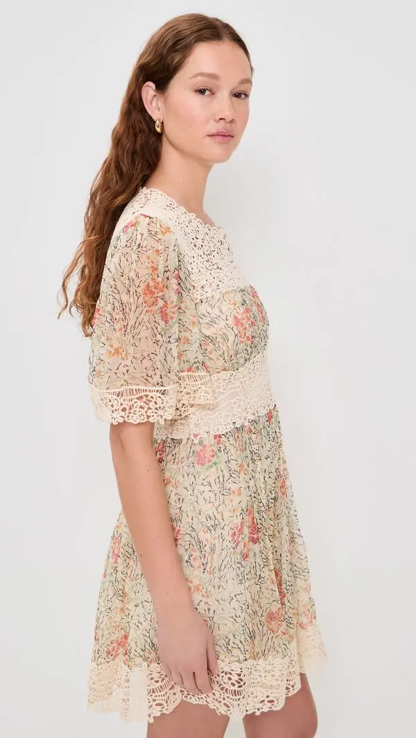 Sea Luisa Print Mini Dress With Guipure Lace