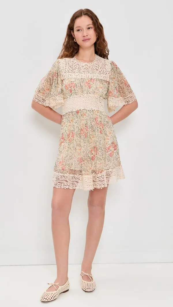 Sea Luisa Print Mini Dress With Guipure Lace