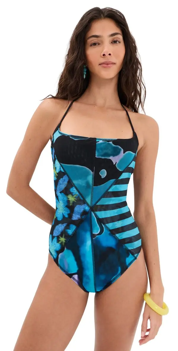 Staud Panelled Swimsuit - Blue Haze Multi