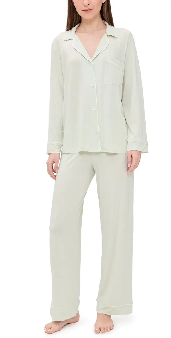 Eberjey Gisele Long Pajama Set - Sea Foam/ivory