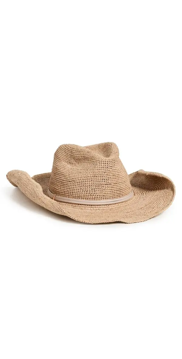 Hat Attack Raffia Crochet Cowboy Hat - Natural/tan Wrap