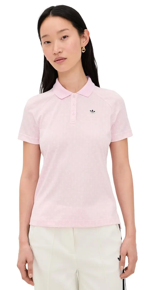 Adidas Originals All Over Trefoil Polo - Clear Pink/chalk White