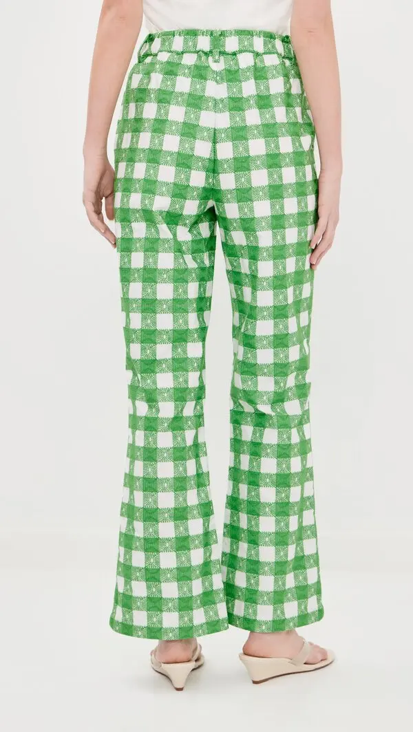 Rosie Assoulin Easy Does It" Gingham Check Textured Pants - Grass Green