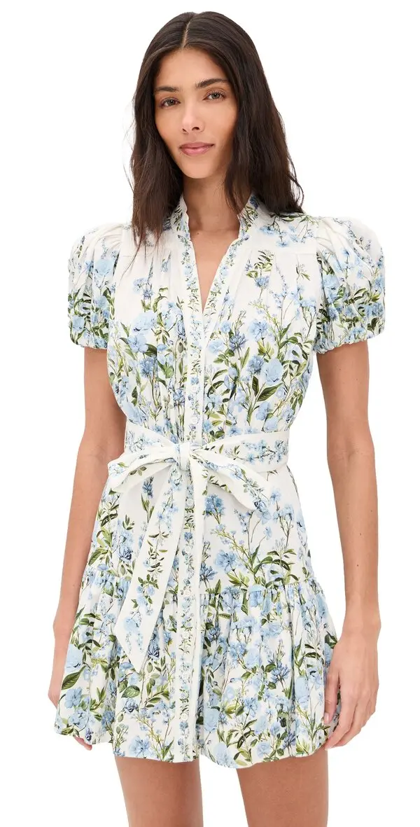 Alice + Olivia Cora Tiered Mini Shirtdress - Fresh Air Carolina Blue