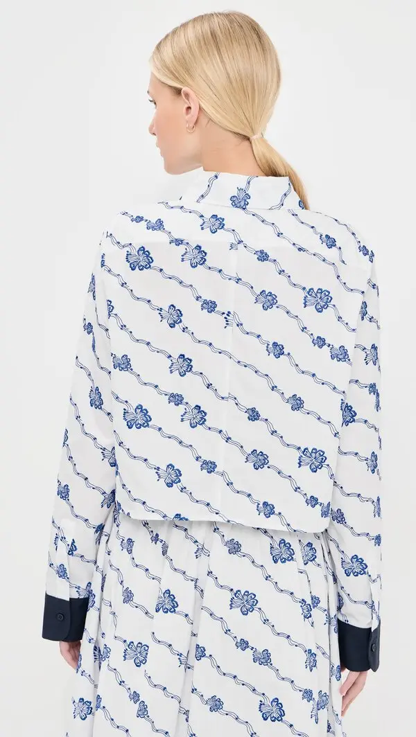 Rosie Assoulin Floral Embroidered Cropped Button-down Shirt
