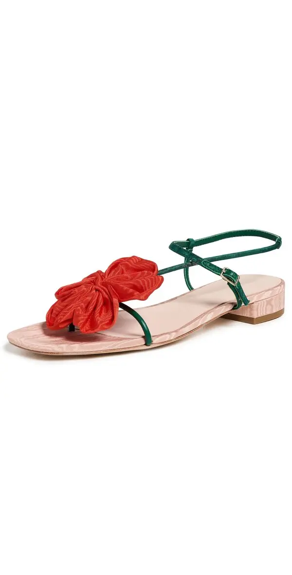 LOEFFLER RANDALL Genevieve Flower Applique Flat Sandals - Nude/green/red