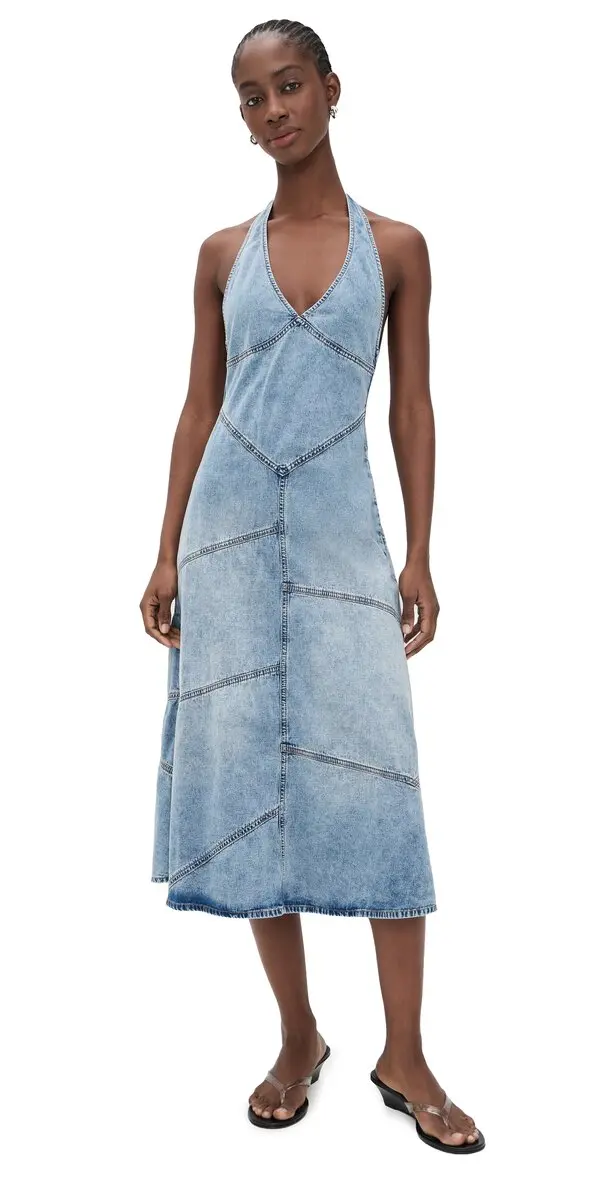 EB DENIM Delphi Pieced Halter Midi Dress