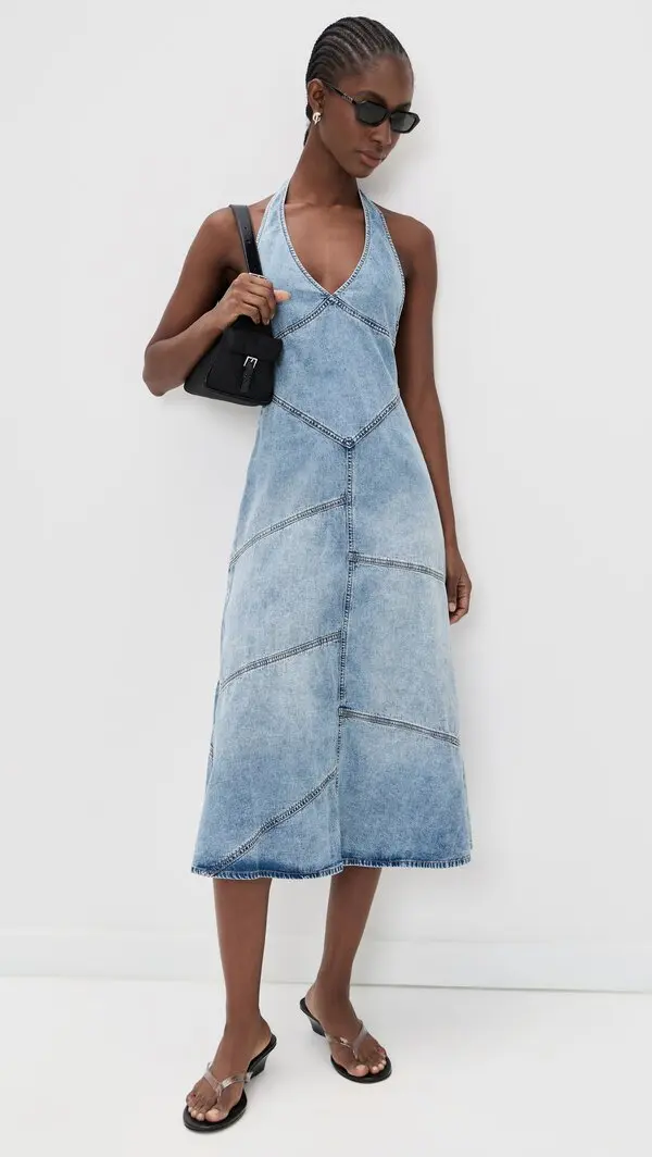 EB DENIM Delphi Pieced Halter Midi Dress