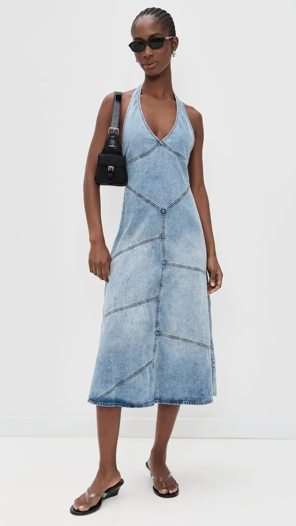 EB DENIM Delphi Pieced Halter Midi Dress