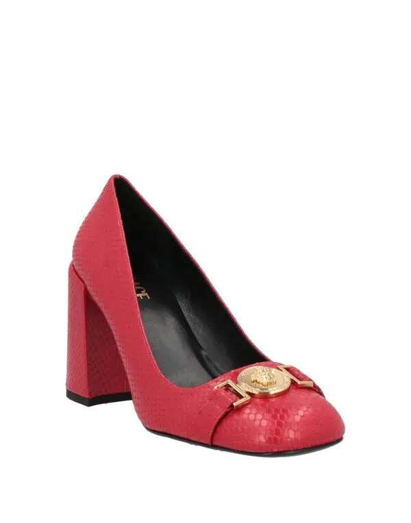 Versace Snakeskin-print Leather Pumps With Block Heel