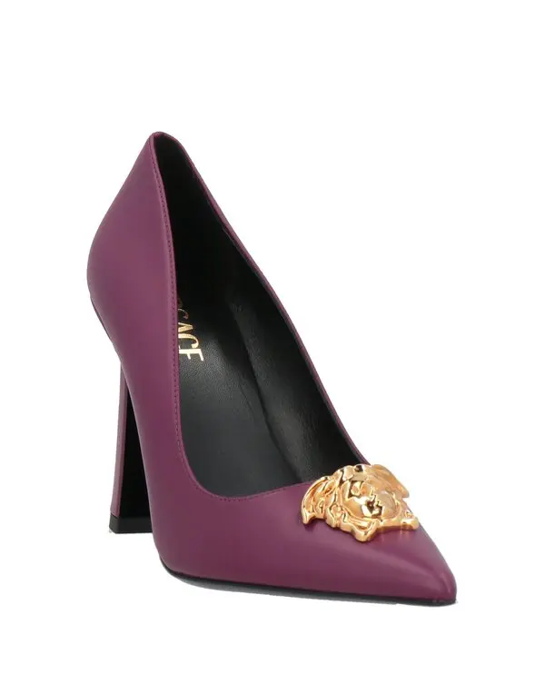 Versace Leather Pointed Toe Pumps With Appliqués