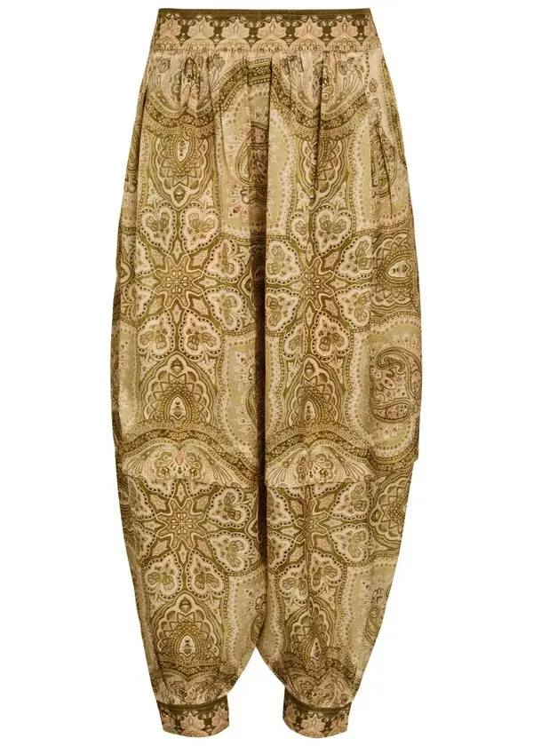 Zimmermann Luna Paisley-print Silk Trousers - Olive
