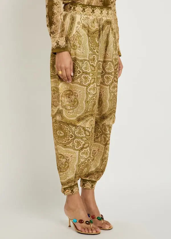 Zimmermann Luna Paisley-print Silk Trousers - Olive