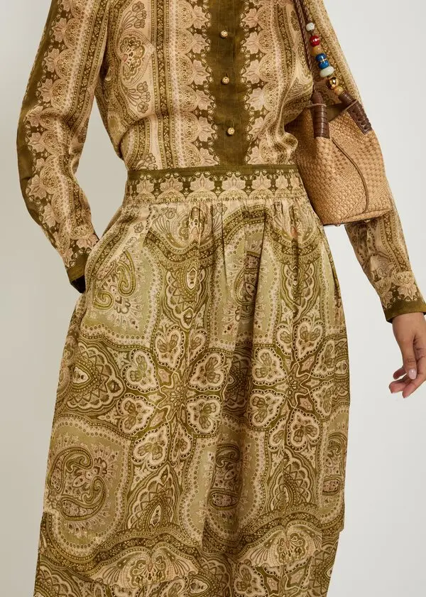 Zimmermann Luna Paisley-print Silk Trousers - Olive
