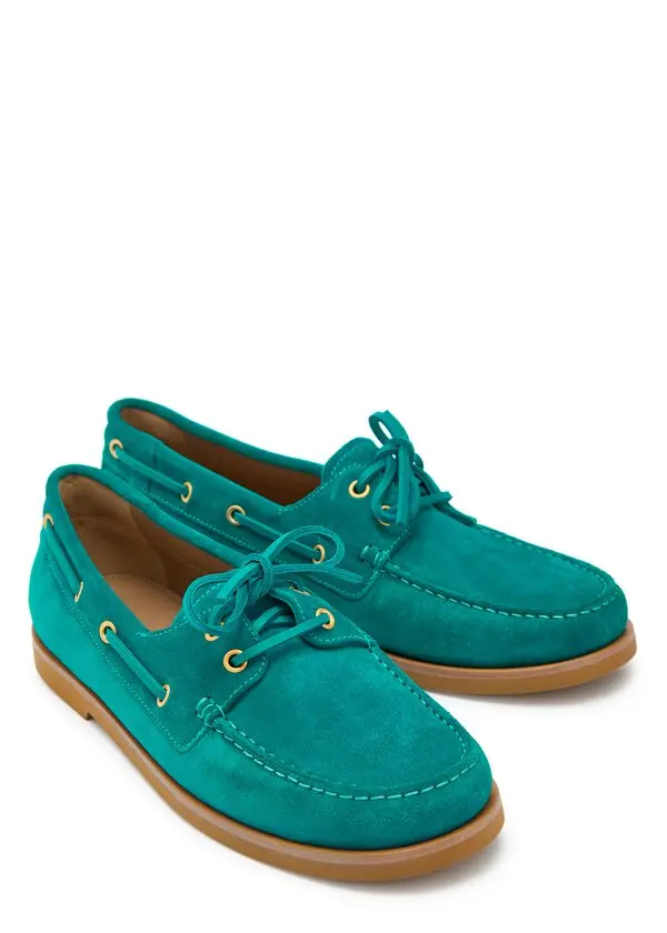 GIANVITO ROSSI Suede Lace-up Boat Shoes - Teal