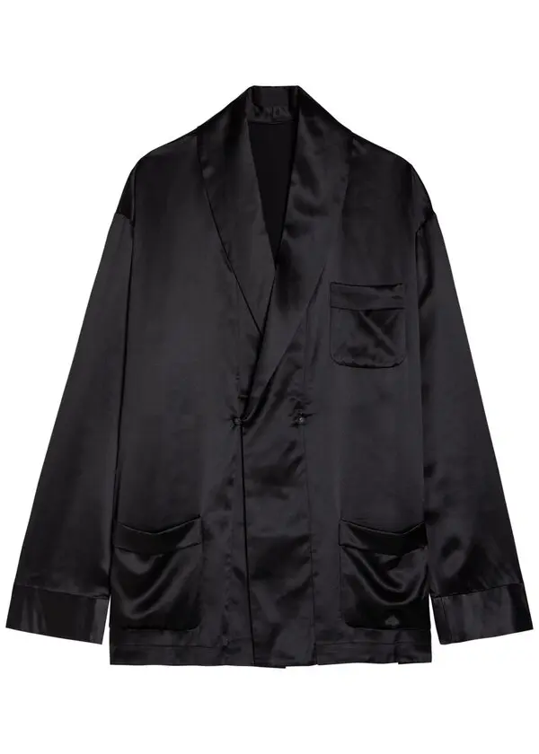 DELOS Gilbert Double-breasted Silk Jacket - Black