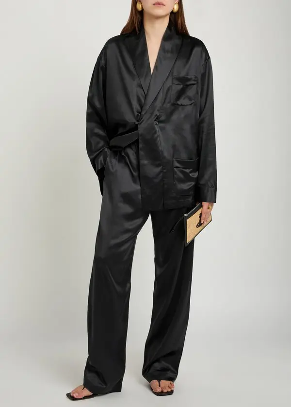 DELOS Gilbert Double-breasted Silk Jacket - Black