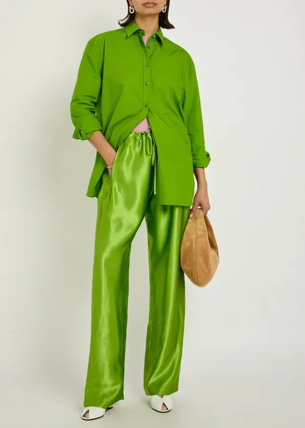 Khaite Rohen Straight-leg Satin Trousers - Green