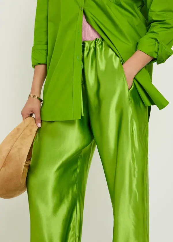 Khaite Rohen Straight-leg Satin Trousers - Green