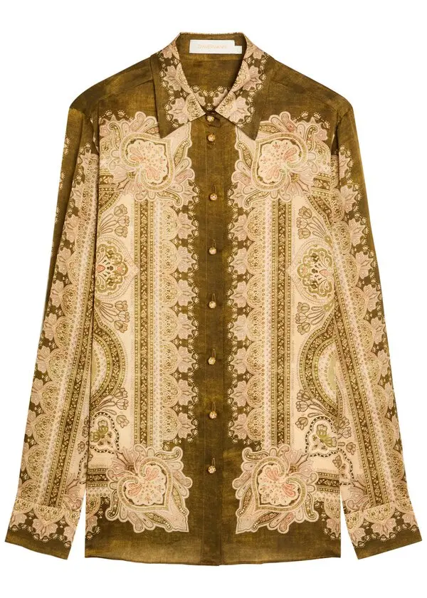 Zimmermann Printed Silk Shirt - Olive