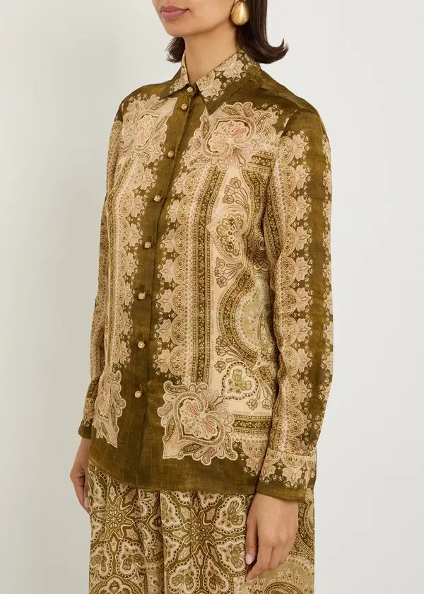 Zimmermann Printed Silk Shirt - Olive