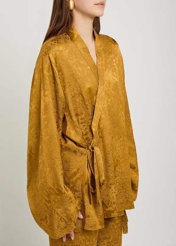 DELOS Textured Jacquard Satin Wrap Shirt