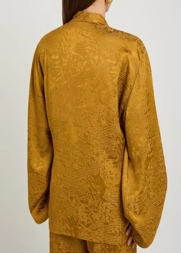 DELOS Textured Jacquard Satin Wrap Shirt