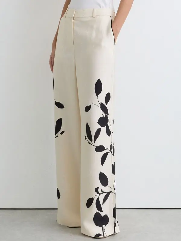 REISS Jacquard Printed Wide-leg Trousers - Ivory/black