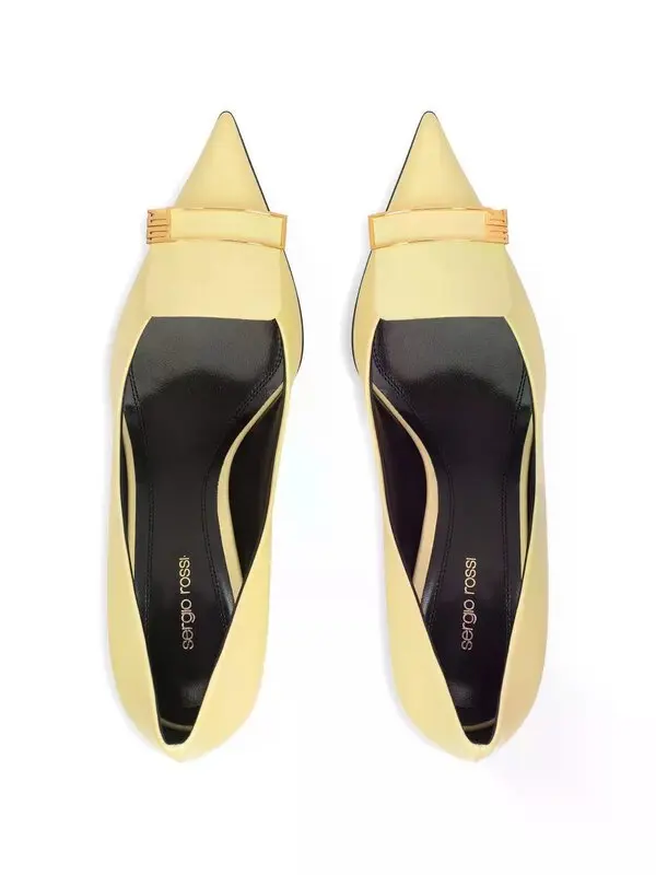 SERGIO ROSSI Pointed Leather Pumps - Yellow