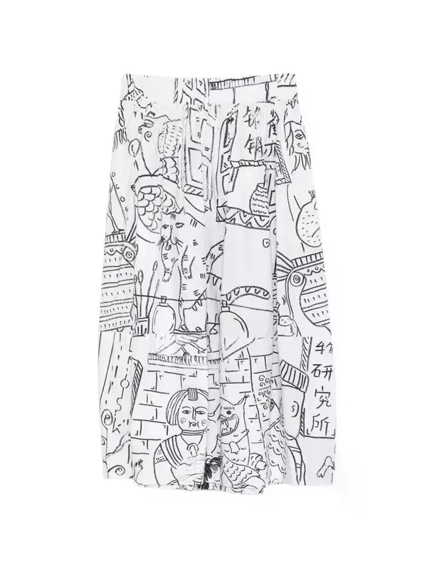 TALKING WALLS Illustrated Midi Skirt - White