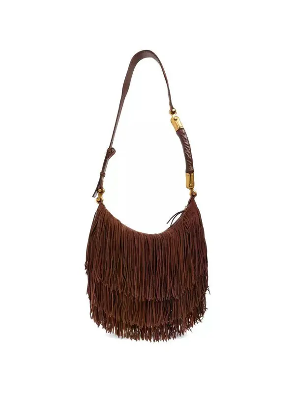Balmain Suede Fringed Shoulder Bag - Brown
