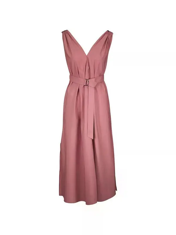 Brunello Cucinelli Belted V-neck Midi Dress