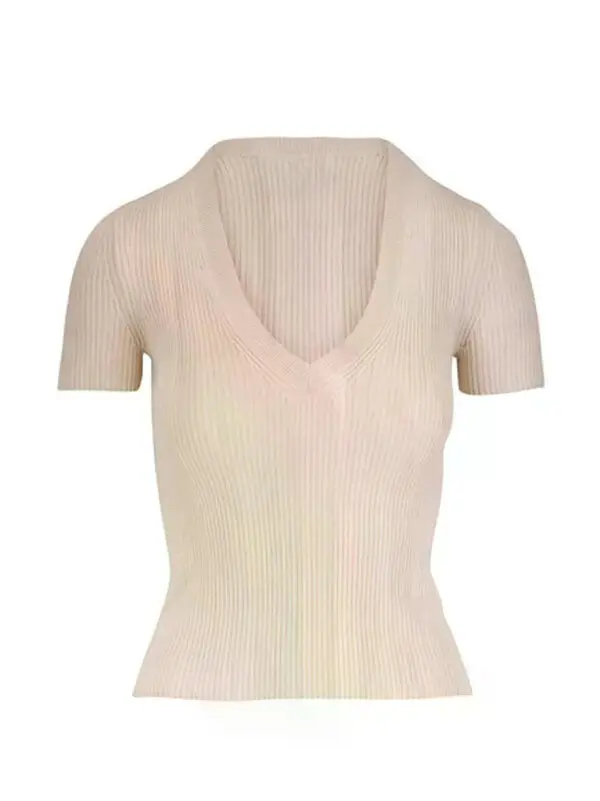 NILI LOTAN Italia Ribbed V-neck T-shirt - Neutrals