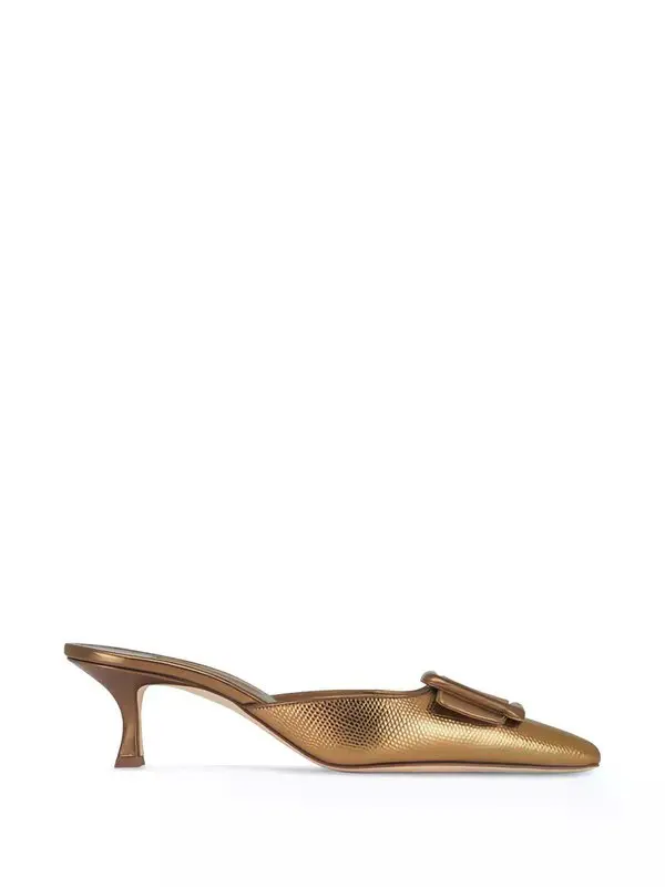 Manolo Blahnik Square Buckle Mules - Gold