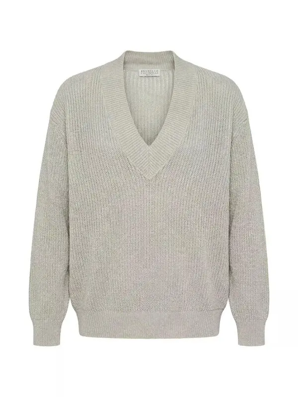 Brunello Cucinelli V-neck Long Sleeve Sweater - Grey